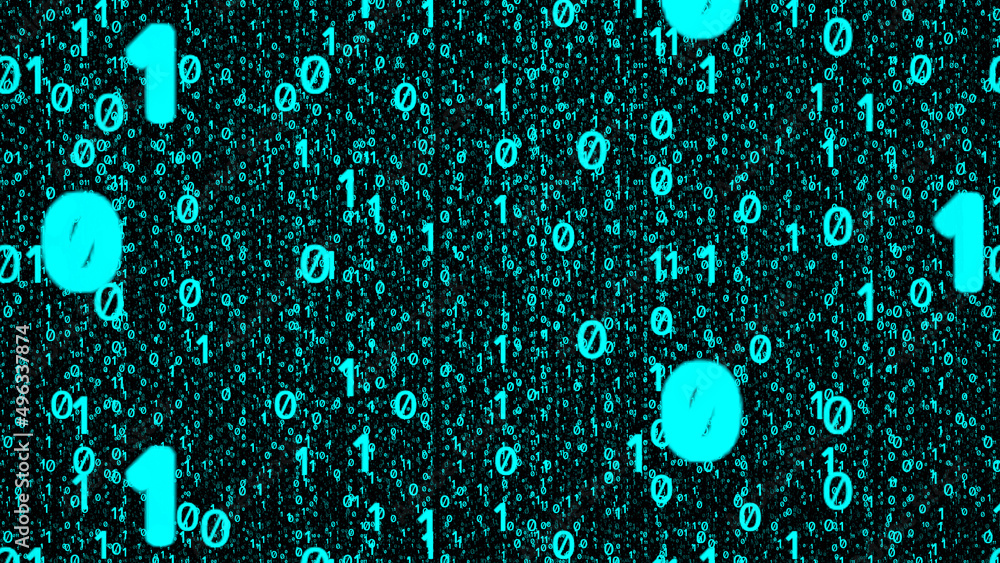 Blue neon zeros and ones binary code matrix style 3d render horizontal banner tamplate ...