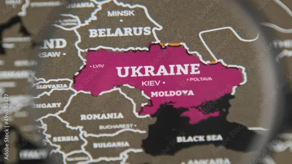 Vídeo do Stock: Ukraine on the world map under a magnifier loupe ...
