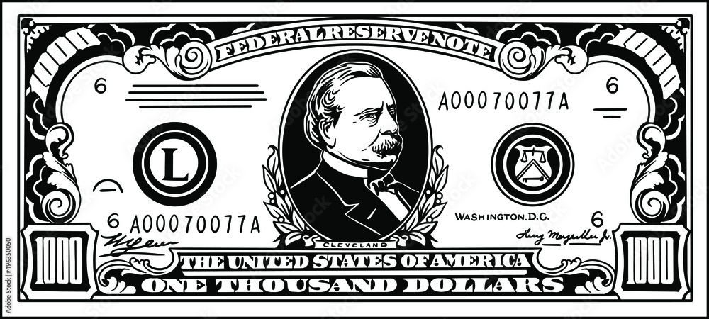 1000 american dollars vector illustration. US banknote of one thousand ...