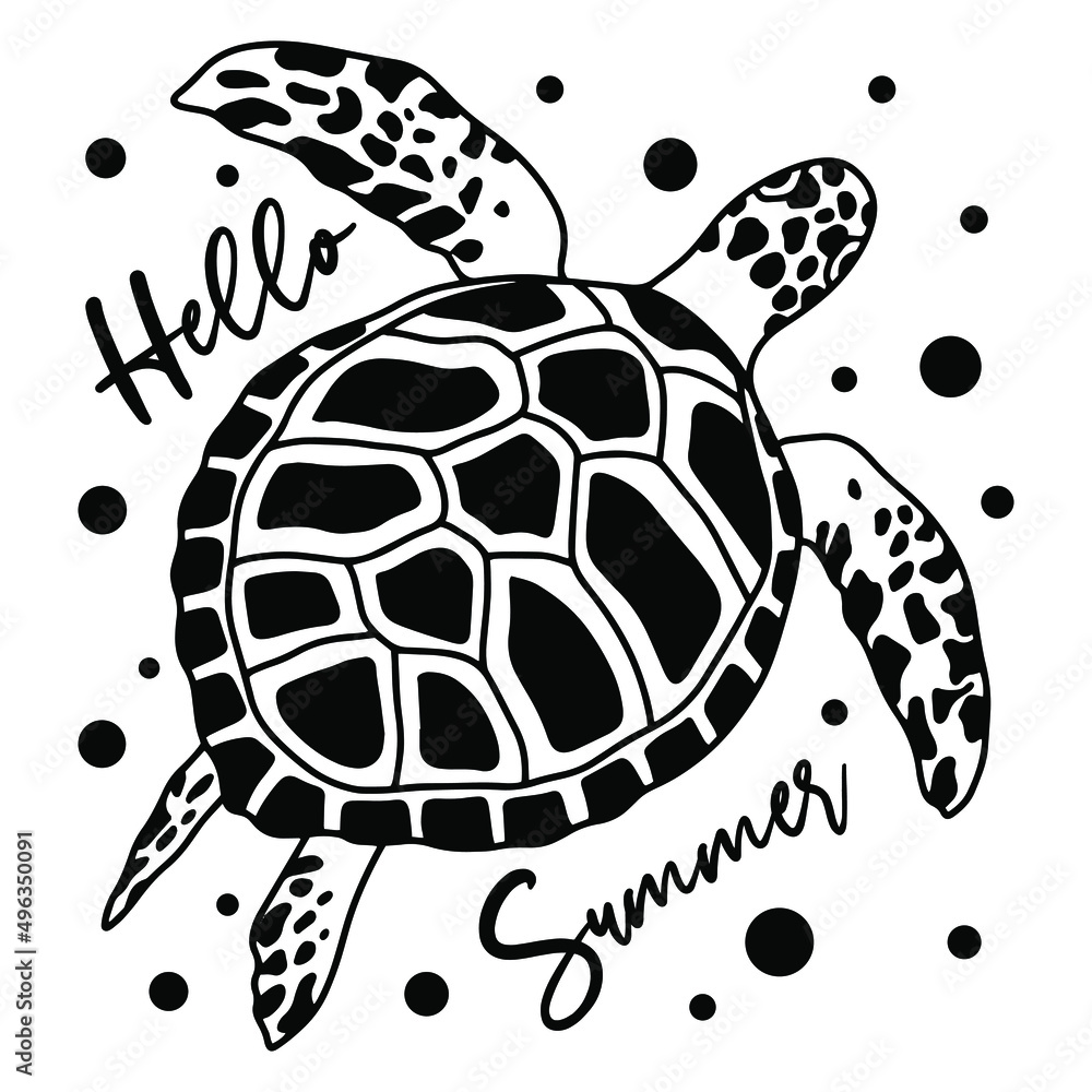 Sea swimming turtle vector illustration for print and cut vinyl. Hello ...