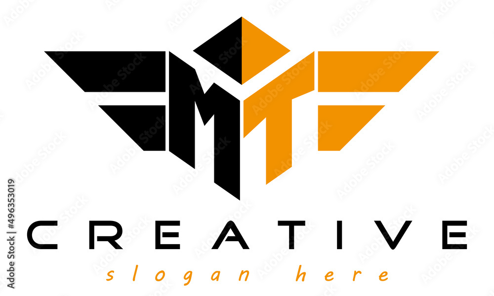 MT letter monogram type polygon shape logo design with wings vector ...