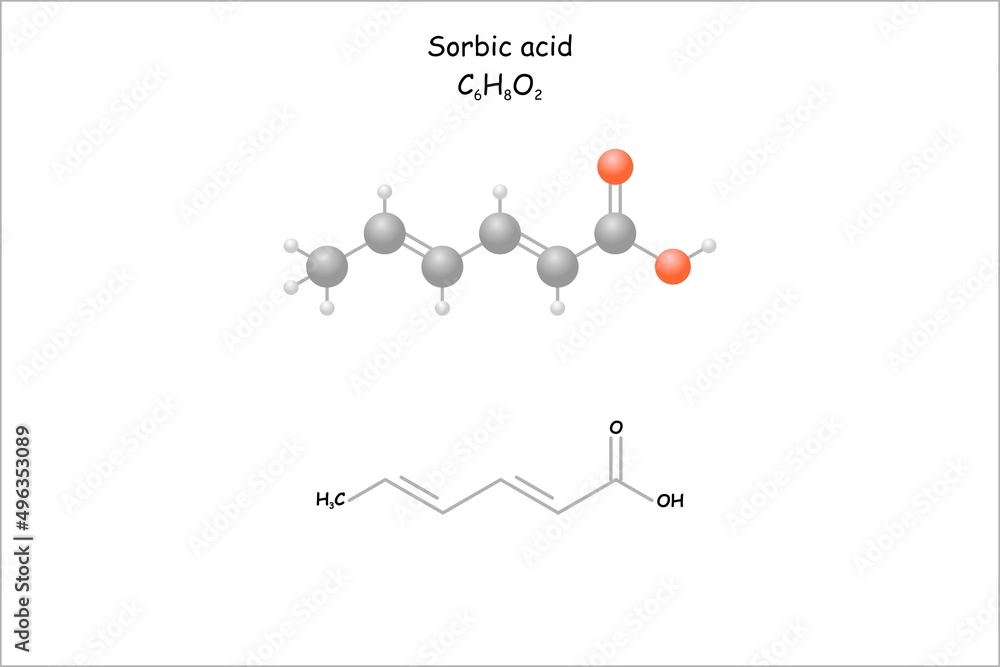 Stylized molecule model/structural formula of the food preservative ...