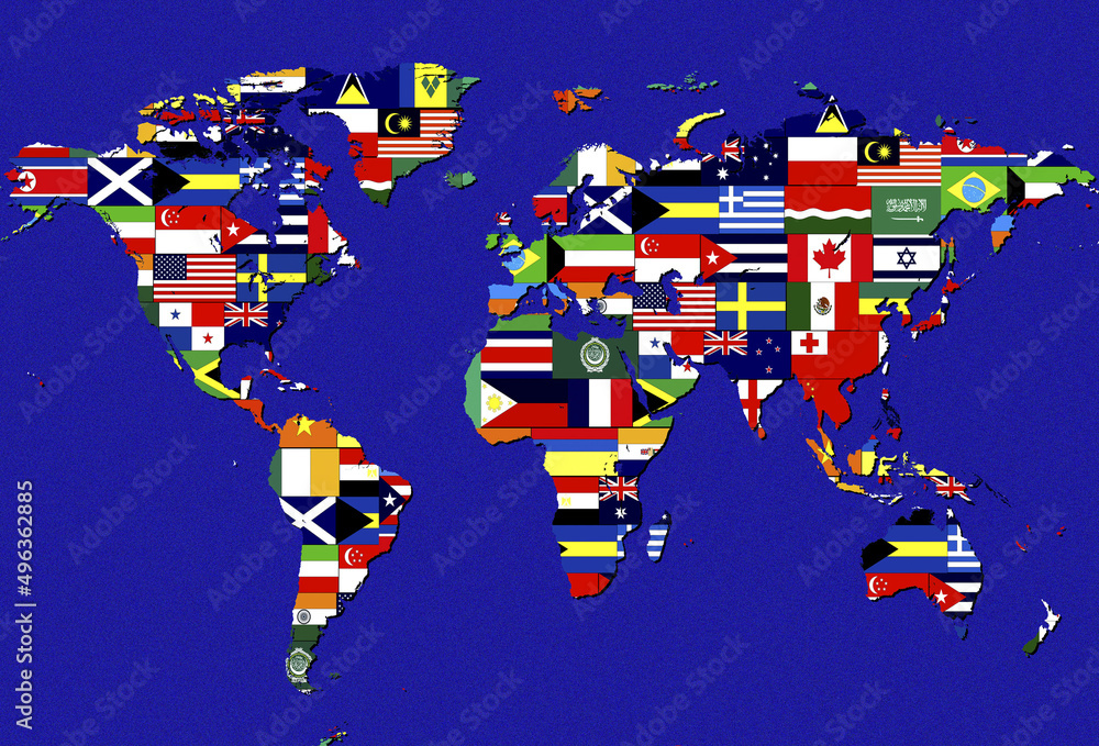 World map covered with flags of different nations Stock Illustration ...