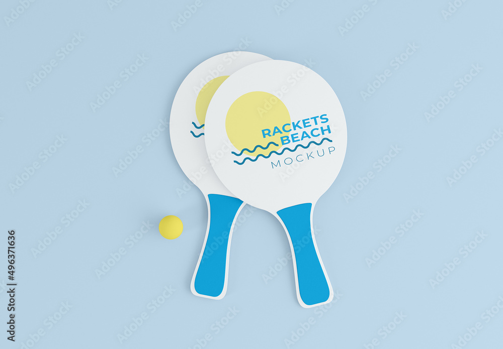 Top View Beach Rackets with Rubber Ball Mockup Stock-skabelon | Adobe Stock
