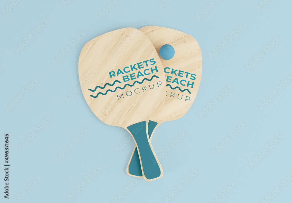 Top View Wooden Beach Rackets with Rubber Ball Mockup Stock Template ...