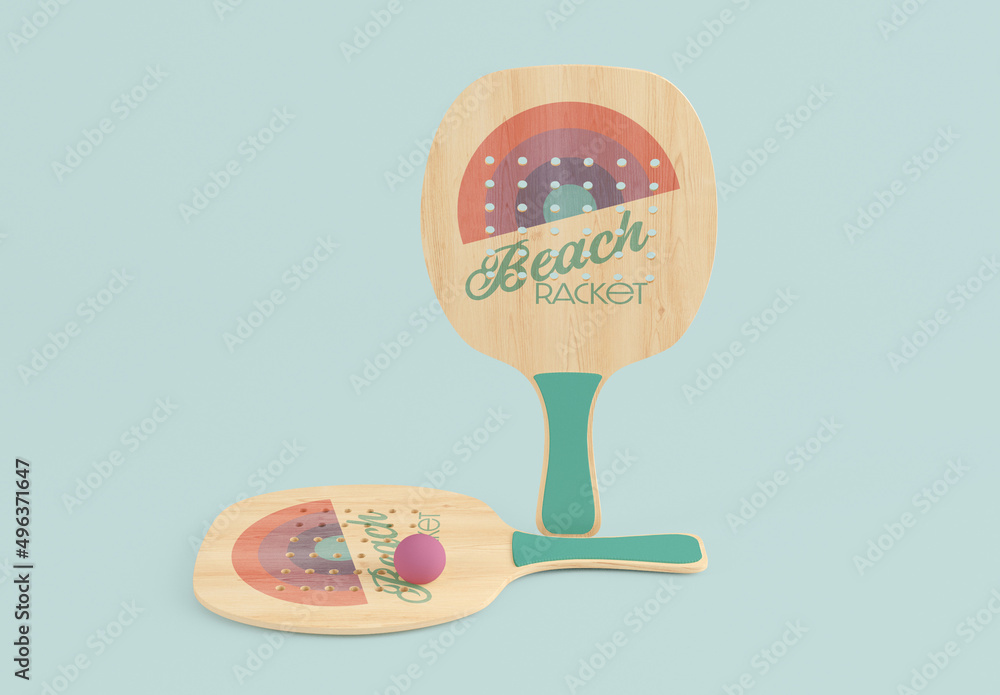 Wooden Beach Rackets with Rubber Ball Mockup Stock Template | Adobe Stock