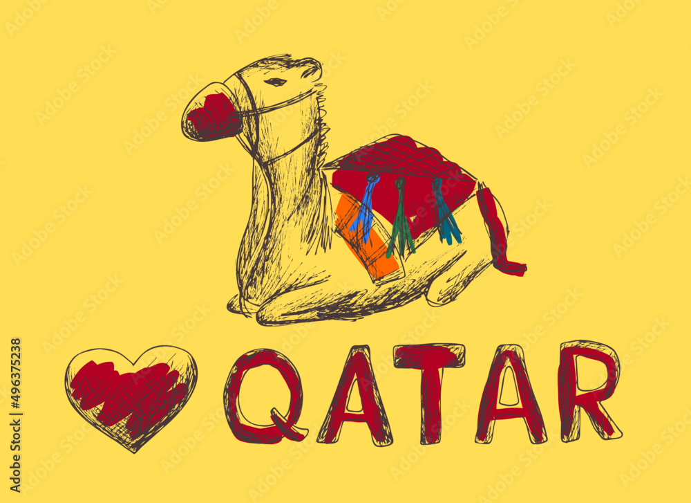 Arabic vector sketch image.Camel. I love Qatar.Holidays drawing ...