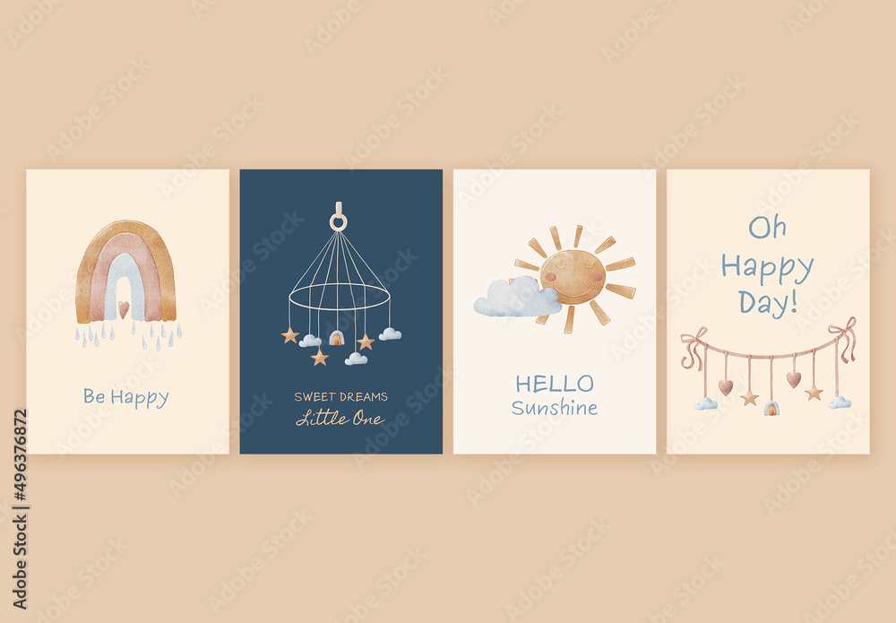 Watercolor Baby Cards Set Stock Template | Adobe Stock