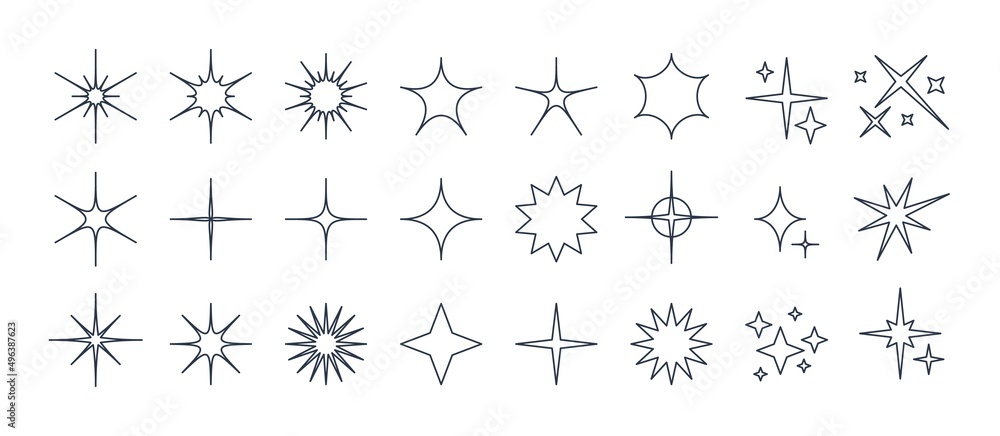 Minimalist linear stars icon, twinkle star shape symbols. Modern ...