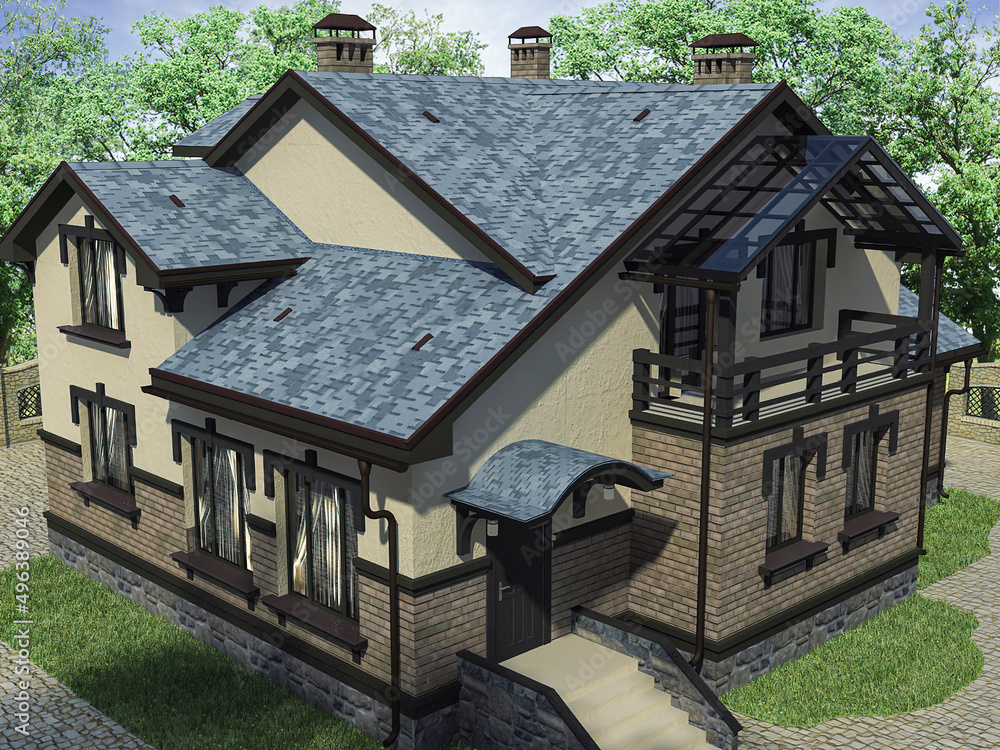 3d illustration of the concept of the architectural project of a ...