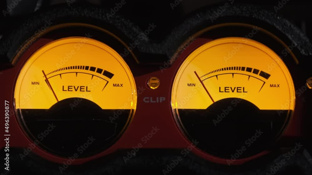 Two Analog Dial Indicators of Sound Signal Level. Arrow moves in sync ...