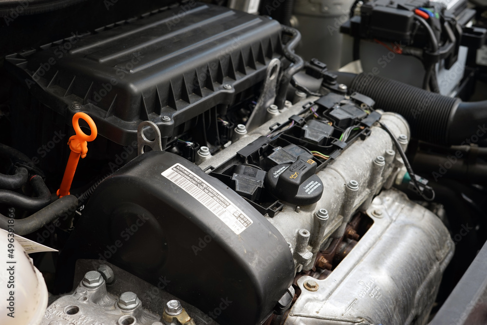 Moscow Russia - April 2022: The engine of a modern car is installed in ...