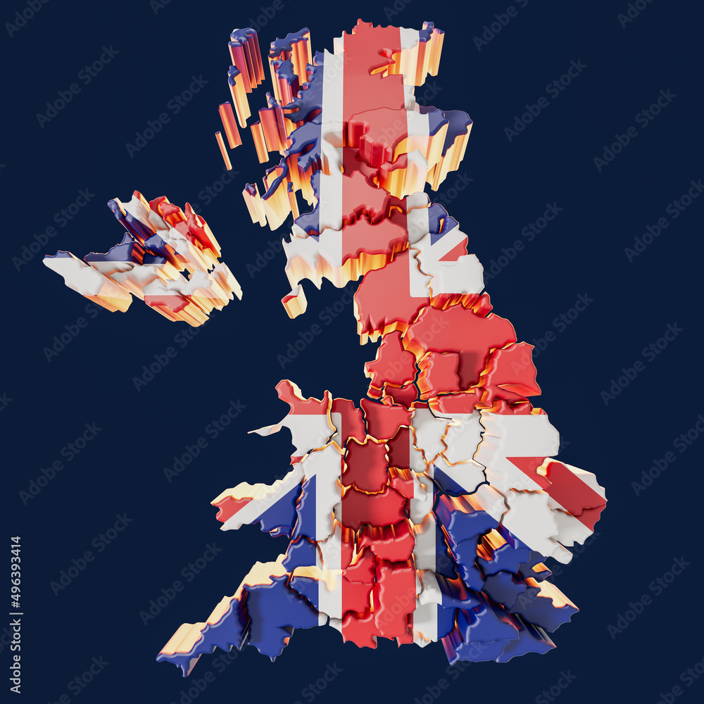 United Kingdom Map With Offset Regions 3D Render Stock Illustration ...