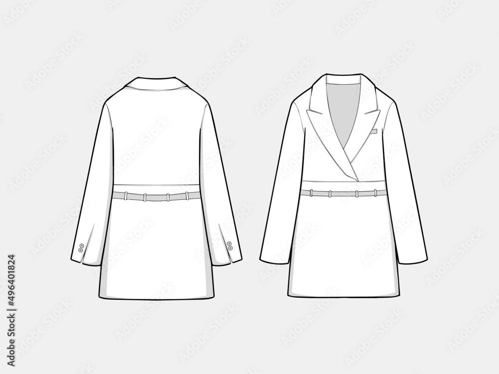 VECTOR LINE ART OUTLINE WOMAN DRESS BLAZER COLLECTION FOR SIZE CHARTS ...