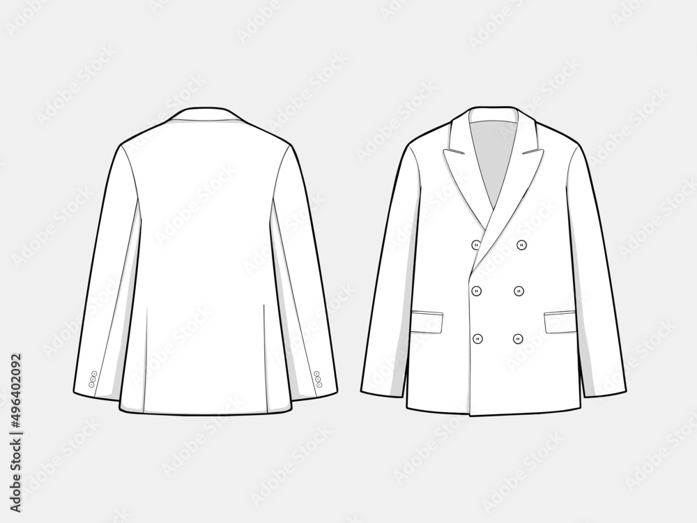 VECTOR LINE ART OUTLINE DOUBLE BREASTED BLAZER WITH SIX BUTTON ...