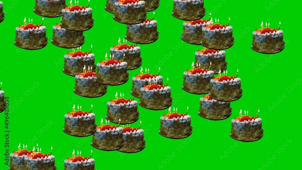 4K Strawberry cake cartoon animation on green screen. Animation Cake ...