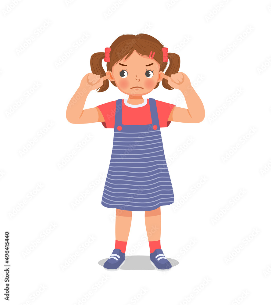 Cute little girl not listening plugging and covering her ears with ...