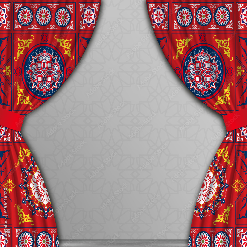 Vetor de Red Ramadan Curtain with an Islamic Arabic style. Arabic tent ...