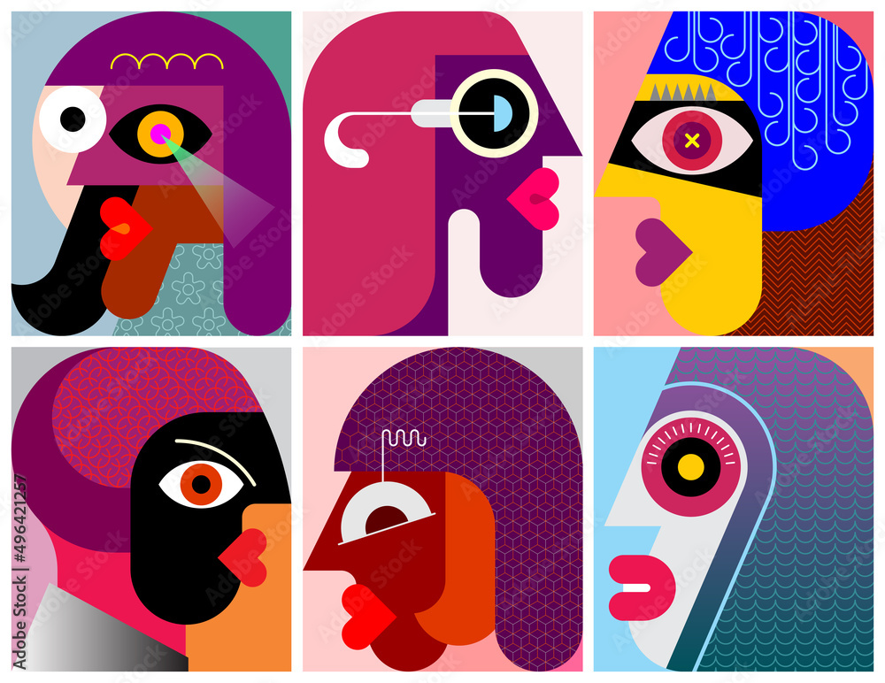 Six Faces / Six People vector illustration Stock Vector | Adobe Stock