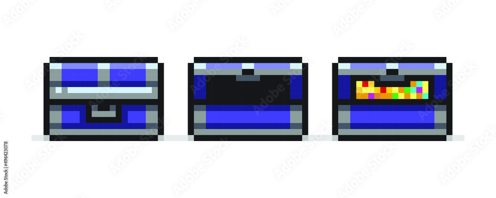 Set of 8-bit pixel graphics icons. Game art. Treasures of silver for ...