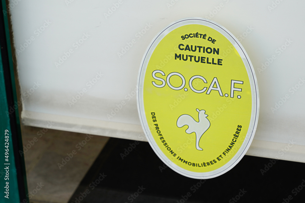 socaf logo sign and text brand on windows front of office real estate ...