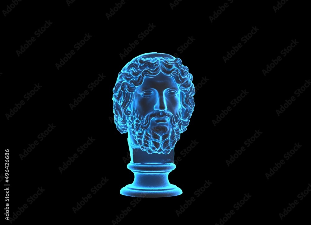 Transparent Hologram of zeus greek god head old classic historian ...