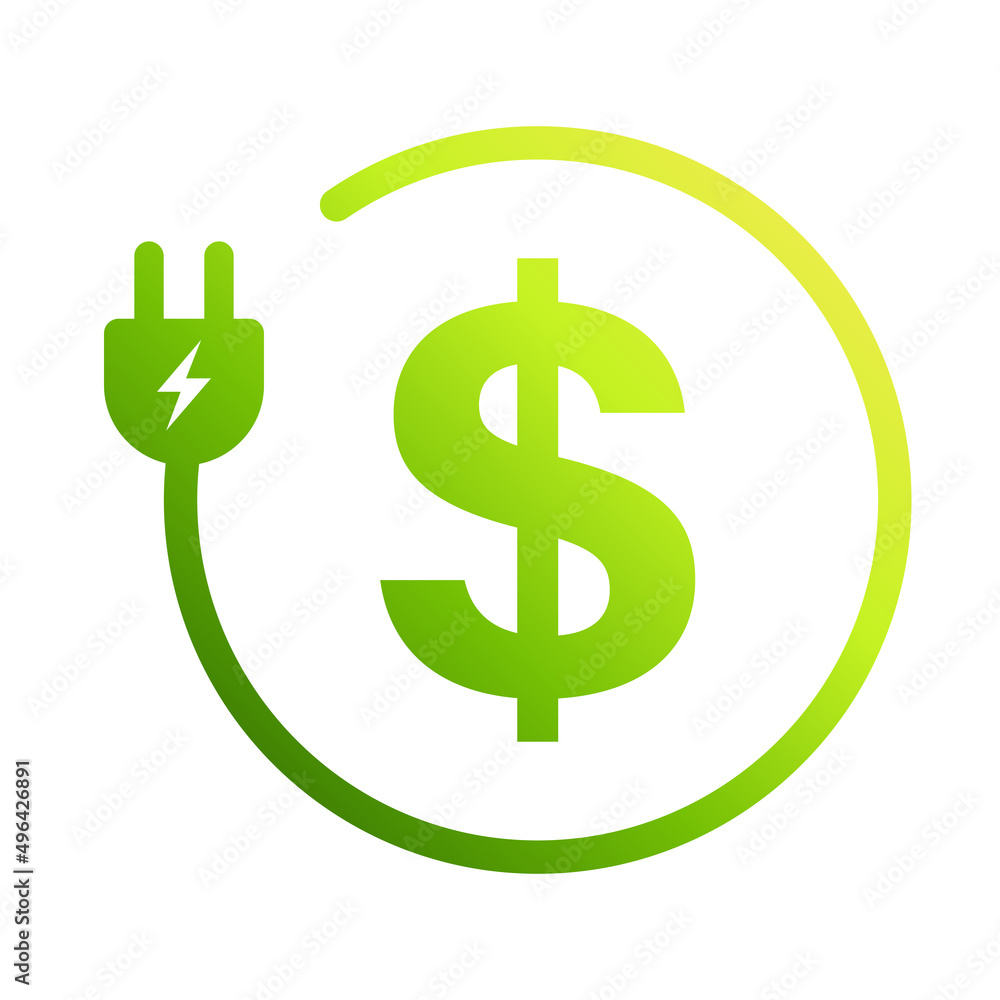 Cost dollar power efficiency icon vector save energy with electric plug ...