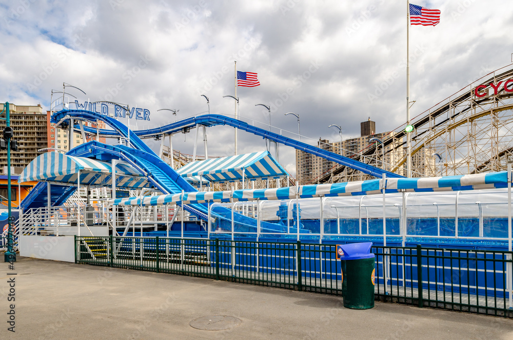 Blue Water Slide Wild River at Luna Park Amusement Park, Coney island ...