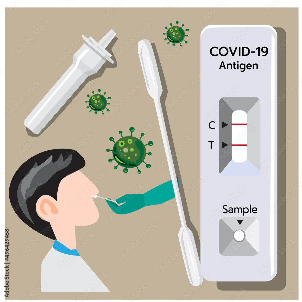 Vector illustration of COVID-19, Antigen test kit (ATK) with results on ...