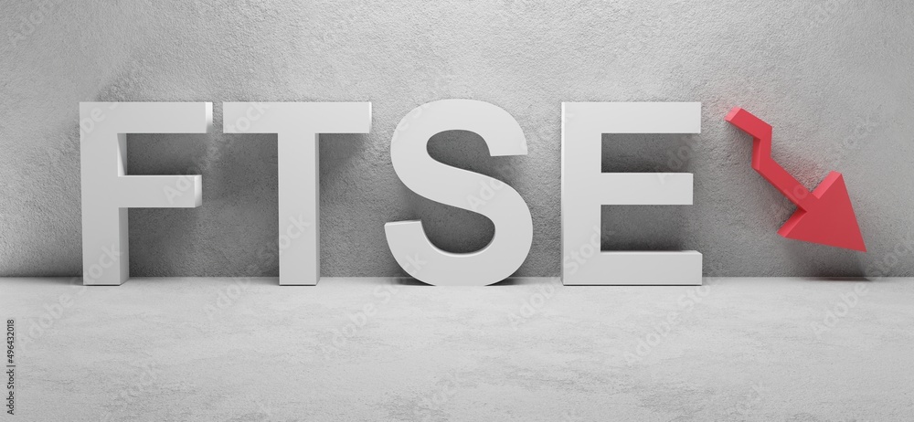 cgi render image of the word FTSE with red down arrow, concept image ...