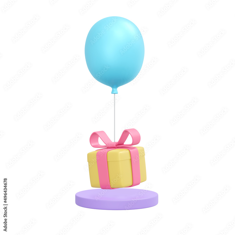 3d rendering of gift box and balloon isolated on white for commercial ...