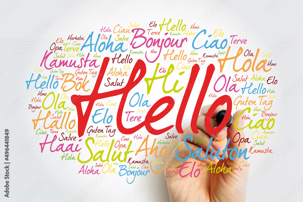Hello word cloud with marker in different languages of the world ...