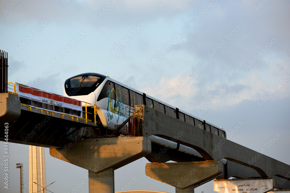 Cairo, Egypt, November 5 2021: Cairo monorail on its track on steel and ...