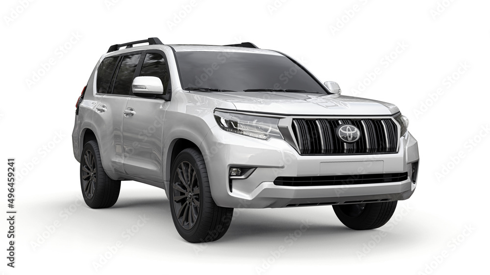 Paris, France. July 13, 2021: Toyota Land Cruiser Prado 2018 white suv ...