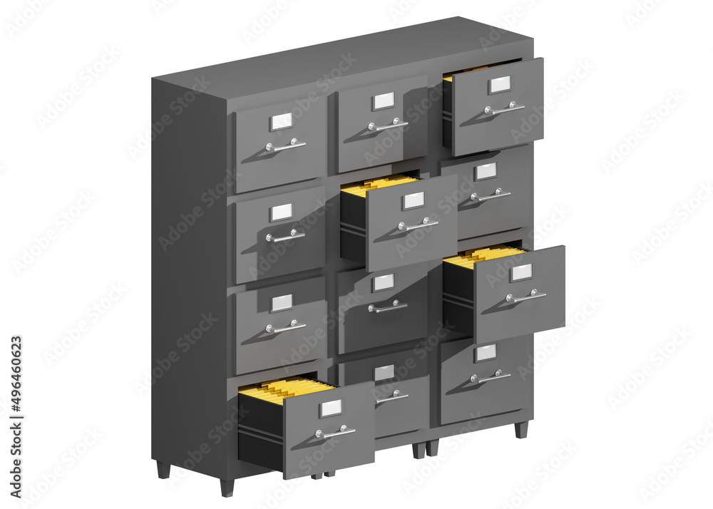 Office locker. 3d illustration of office drawer with important ...