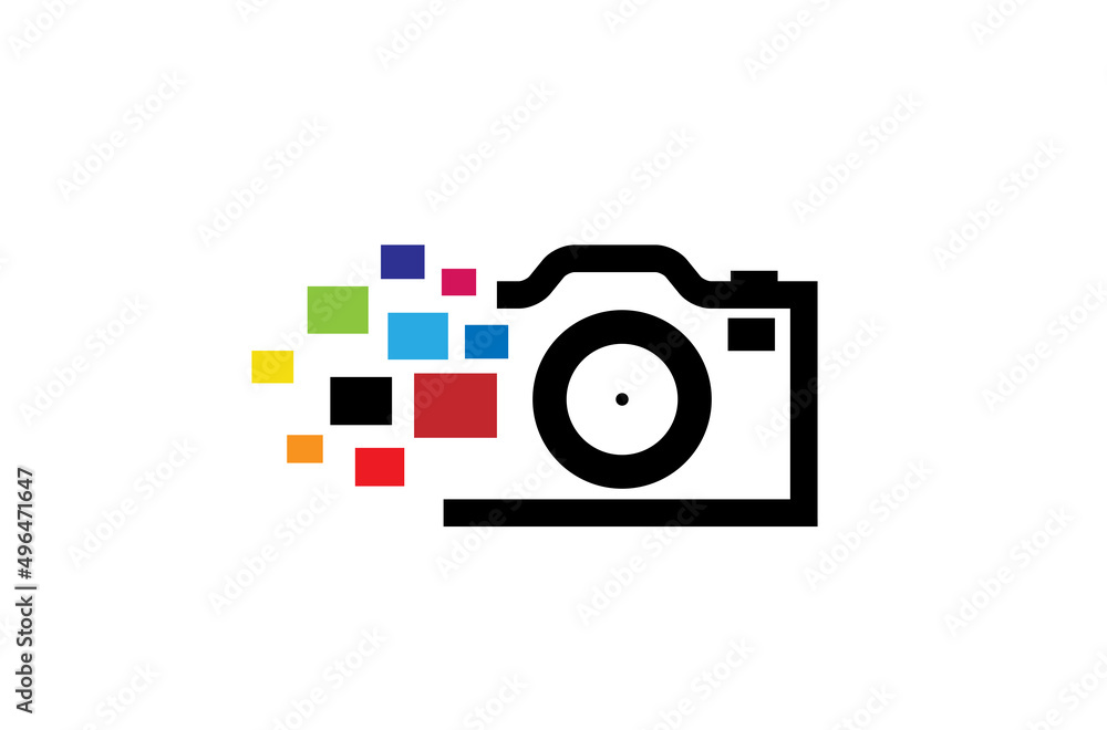 Creative Black Abstract Camera With colorful Pixel Logo Design Symbol ...