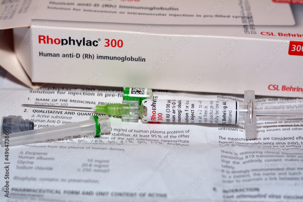 Cairo, Egypt, January 28 2022: Human anti-D (Rh) immunoglobulin ...