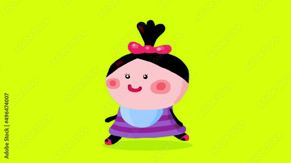 Cartoon character girl doodle walking loop animation. Alpha channel ...