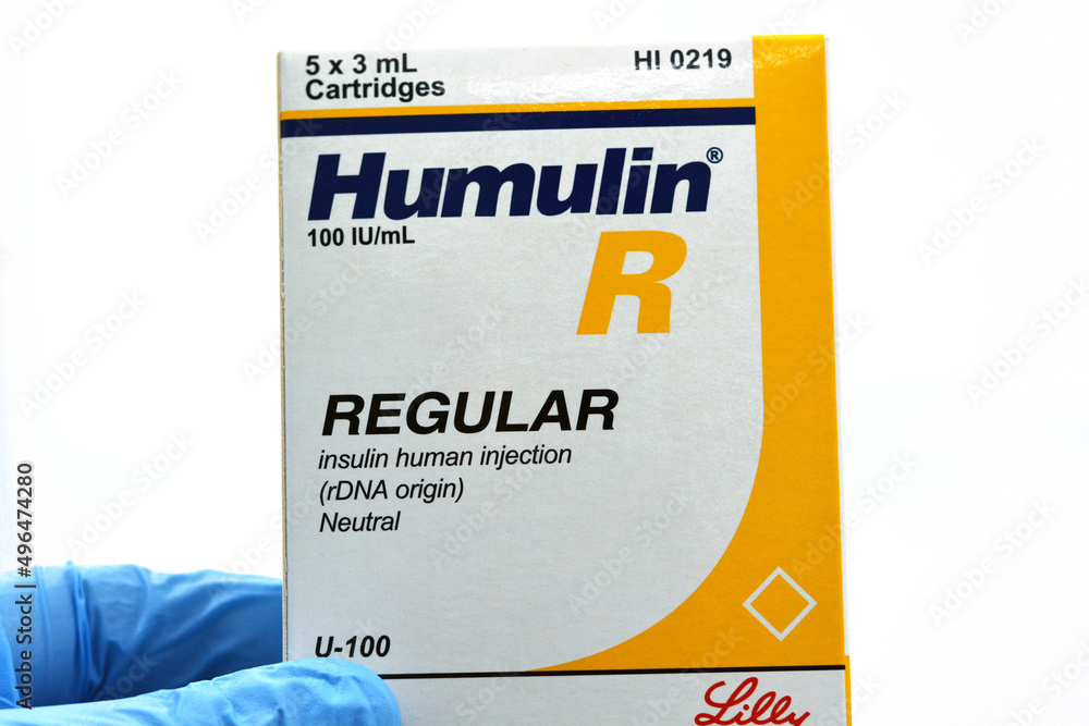 Cairo, Egypt, January 2 2022, Humulin R human insulin rDNA 100 IU ...