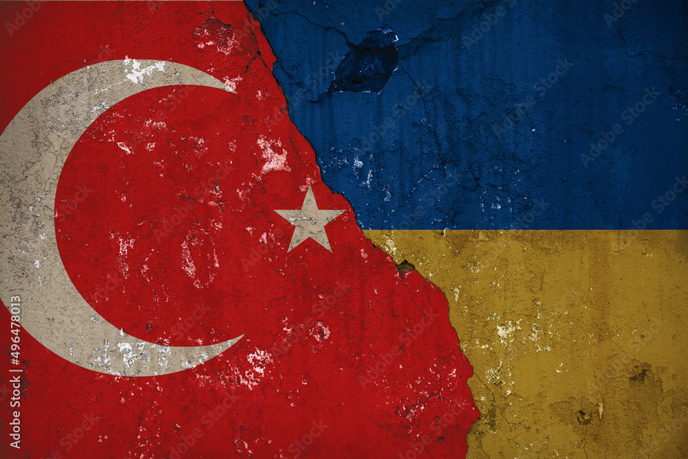 The concept of mutual assistance between Ukraine and Turkey. Flags of ...
