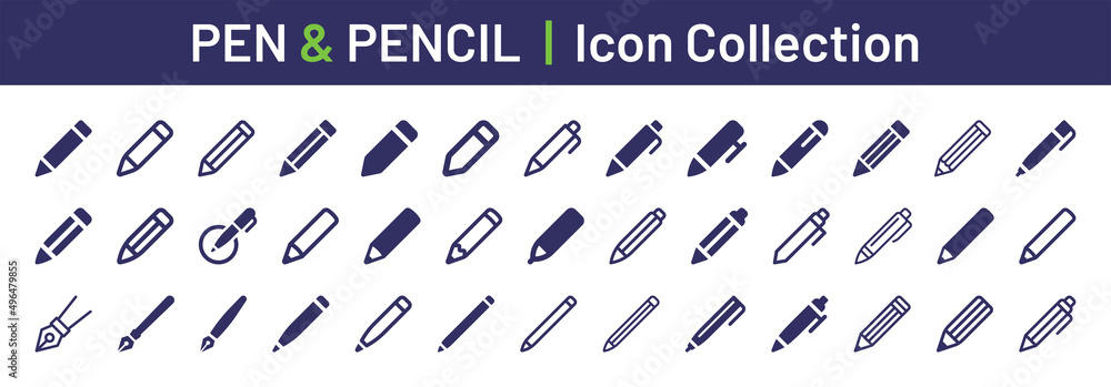 Pencil icon collection. Pen icon set isolated on white background ...