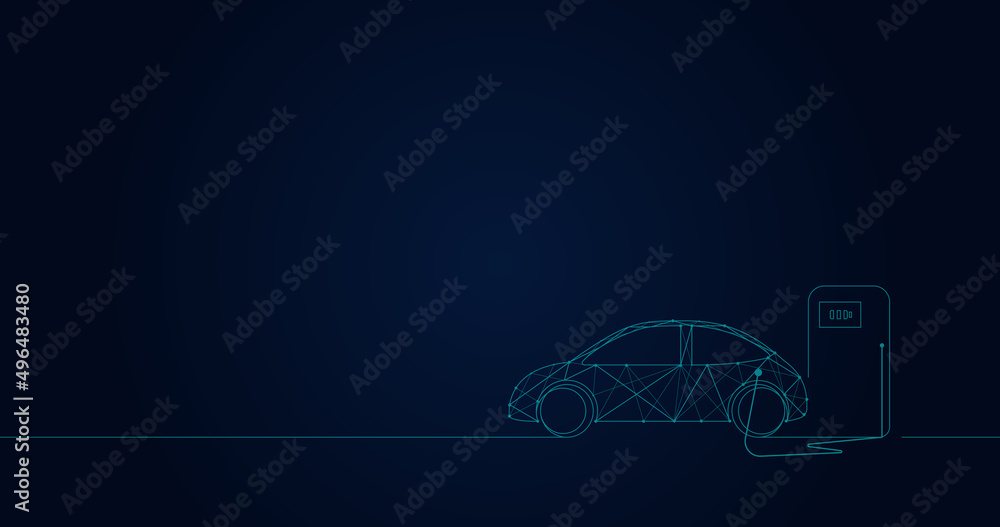 Electric car and charging station. Eco friendly vehicle concept ...