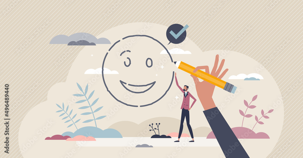 Happiness loading or draw happy emotion in therapy tiny person concept ...