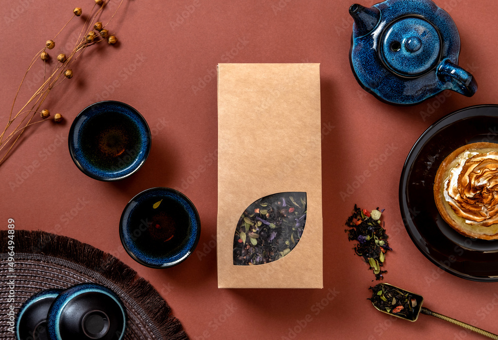 Organic tea branding and packaging mockup. Blank tea packaging mockup ...