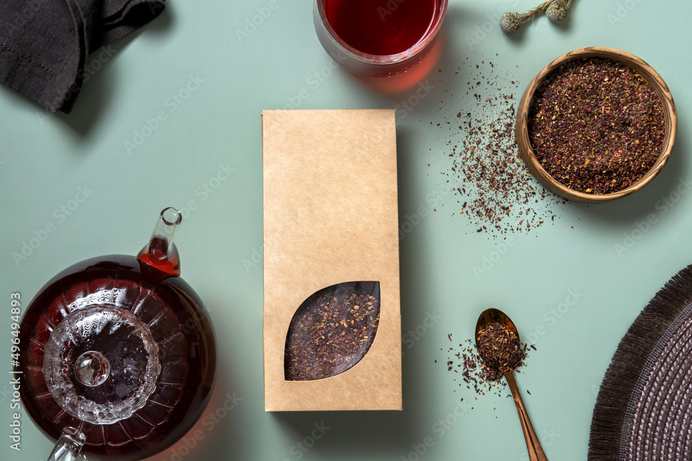 Organic tea branding and packaging mockup. Blank tea packaging mockup ...