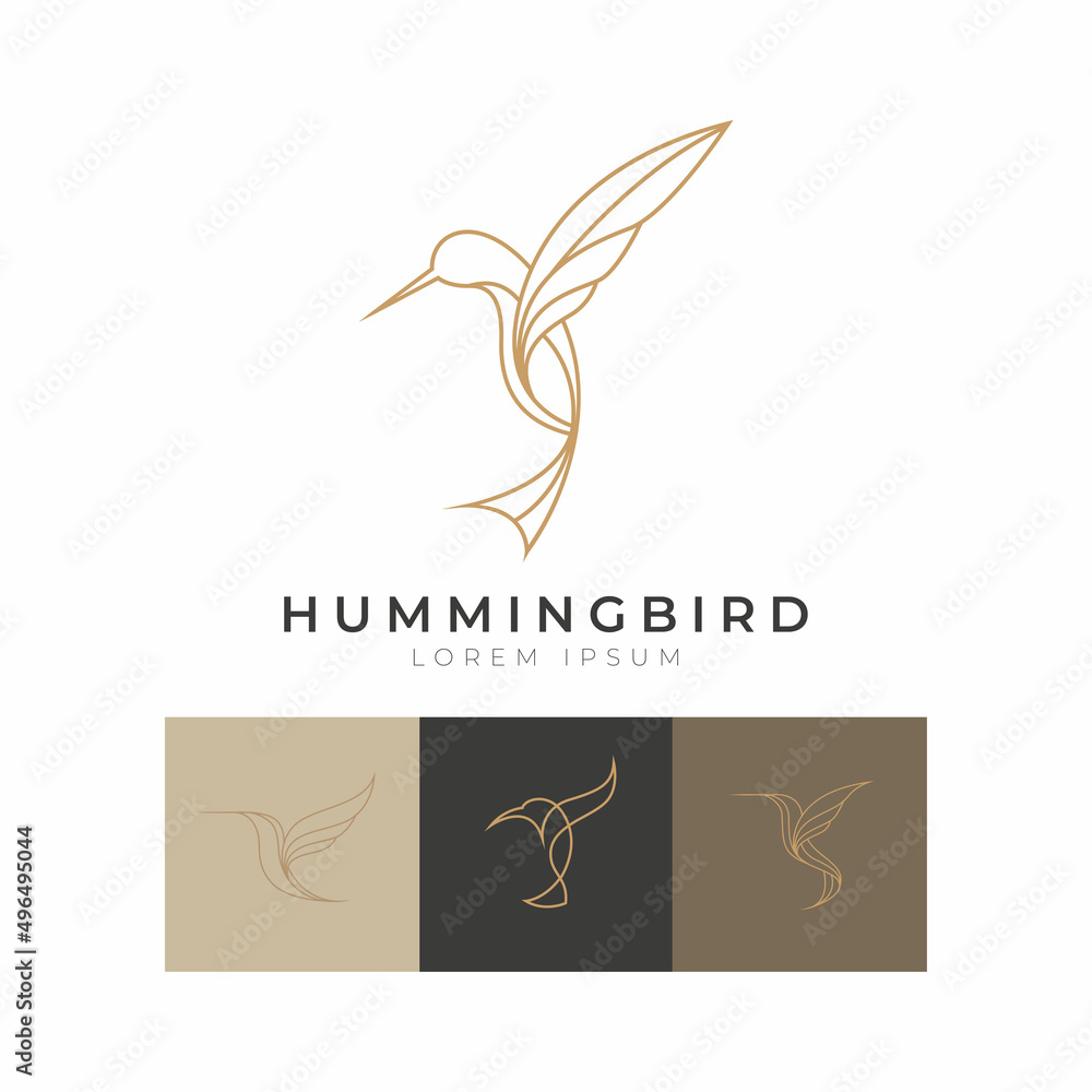 Collection of Hummingbird icon logo vector with modern luxury line gold ...