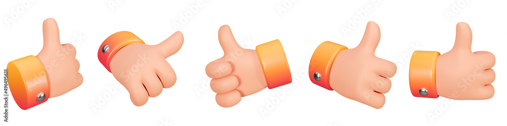 Set of cartoon human hands thumb up for good feedback, positive concept ...