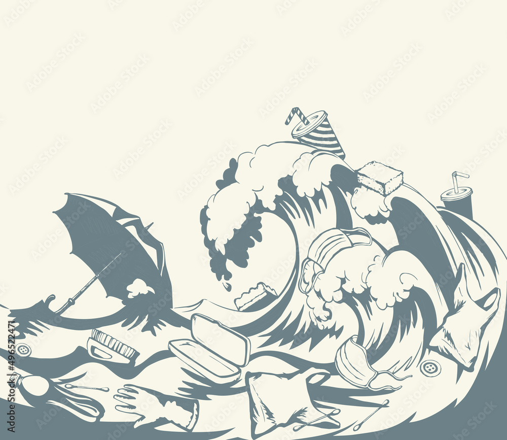 Ocean pollution from plastic waste. Vector drawing Stock Vector | Adobe ...