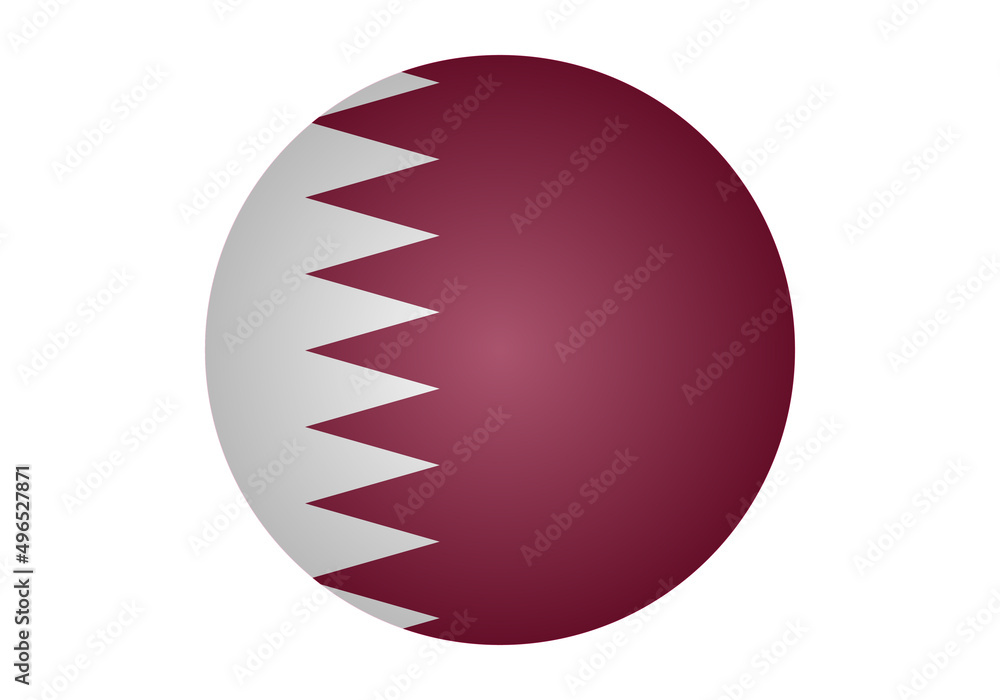 Círculo o pin con volumen con la bandera de Qatar sobre fondo blanco ...
