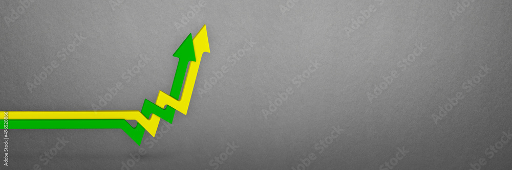 Inflation, rising inflation. Rising prices. Yellow and green arrows ...